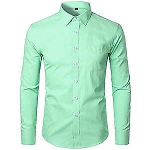 ZEROYAA Men's Long Sleeve Micro Twill Dress Shirt Basic Slim Fit Button Up Business Formal Shirts with Pocket ZYSGCL02 Light Green Large