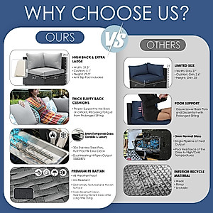 NICESOUL 10 Piece Modern Outdoor Patio Furniture Set with Firepit Natural Gas Propane Convertible, 29.3'' High Back Extra Large Size Wicker Conversation, Deep Wide Comfortable Couch for Outside, Grey