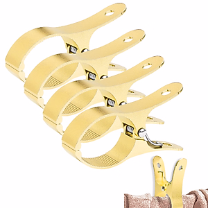 Biiange Towel Clips for Chairs, Towel Holders, Aluminium Alloy Beach Towel Clips, Quilt Clothes Pegs Clipor Beach Chair, Bask Drying Quilt (Gold)