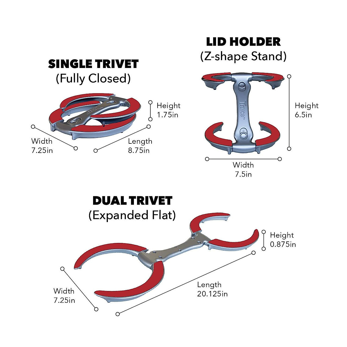Trivae Unique Patented Pan Lid, Utensil and Pot Holder, Dish / Cake Serving Stand and Trivet All-in-1 for The Kitchen Lover