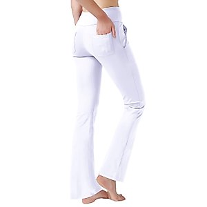 nuveti Women's High Waisted Boot Cut Yoga Pants 4 Pockets Workout Pants Tummy Control Women Bootleg Work Pants Dress Pants (White, Large)
