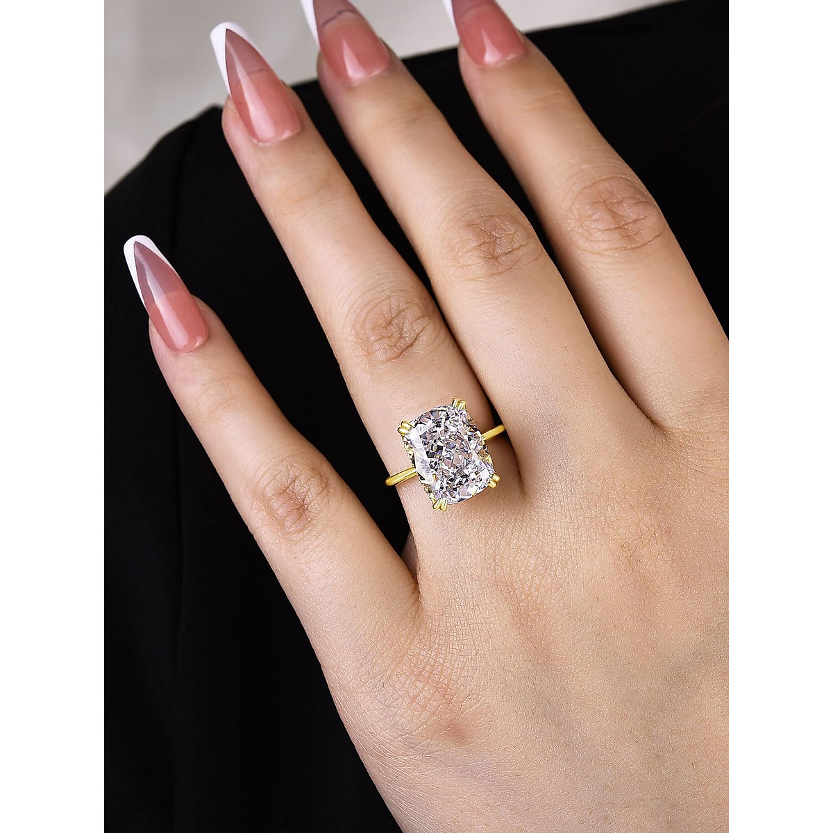 Effinny Engagement Ring for Women 6.0ct Elongated Cushion Cut,18K Gold Plated Sterling Silver Simulated Diamond Promise Ring(Size:7)