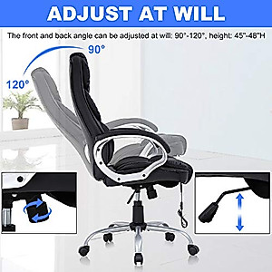 Ergonomic Adjustable Home Office Chair, High Back Massage Desk Chair, 250Lbs Heavy PU Leather Computer Chairs w/Lumbar Support Headrest Armrest Executive Rolling Swivel Chair for Adults