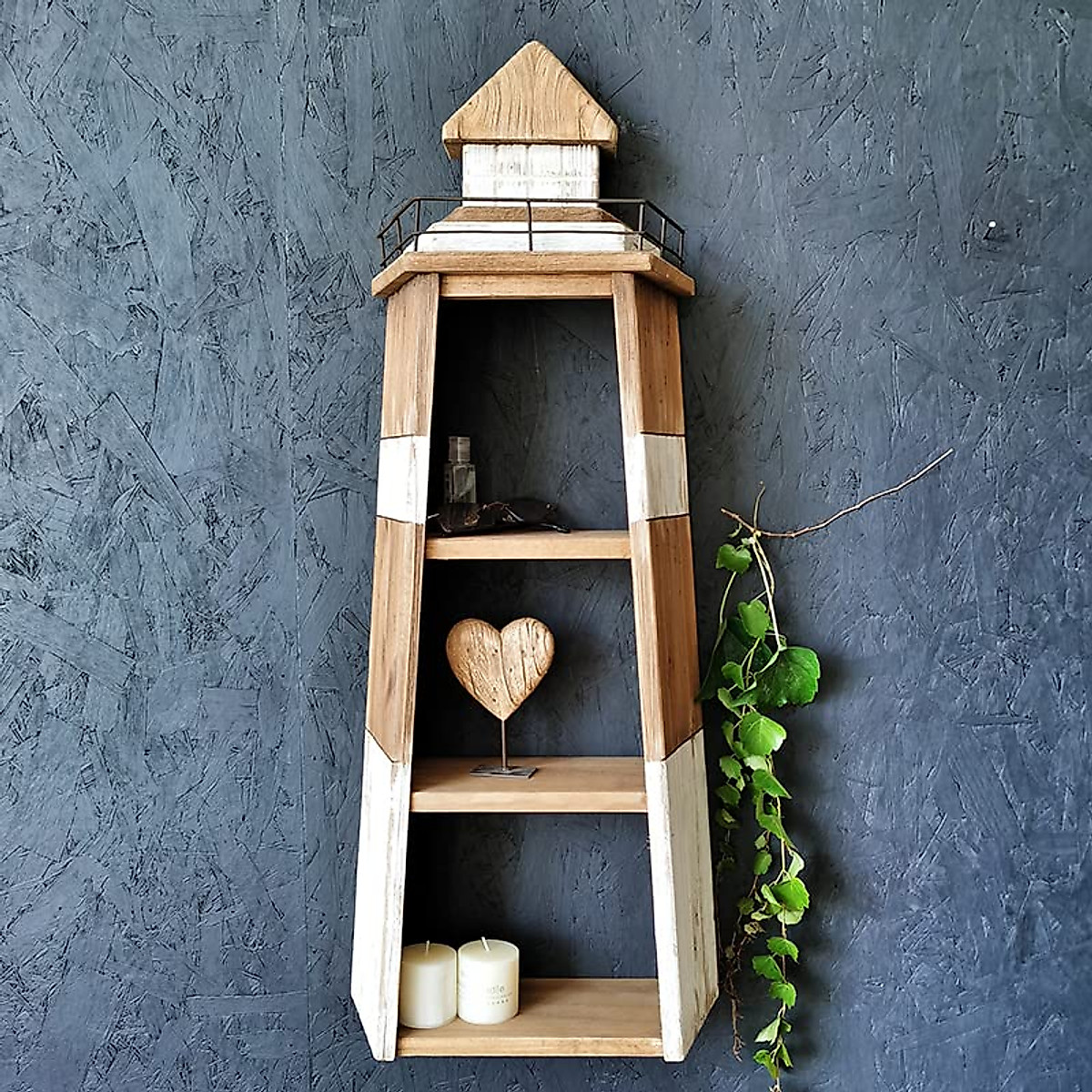 K KILIPES Nautical Wood Lighthouse Shelf Decor, Wall Mounted Hanging Light House Shelf for Beach Theme Bathroom Living Room Home Decor