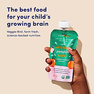 Cerebelly Baby Food Pouches – White Bean Pumpkin Apple & Purple Carrot Blueberry (6 Each), Organic Fruit & Veggie Purees, Great Snack for Toddlers, 16 Brain-supporting Nutrients, No Added Sugar