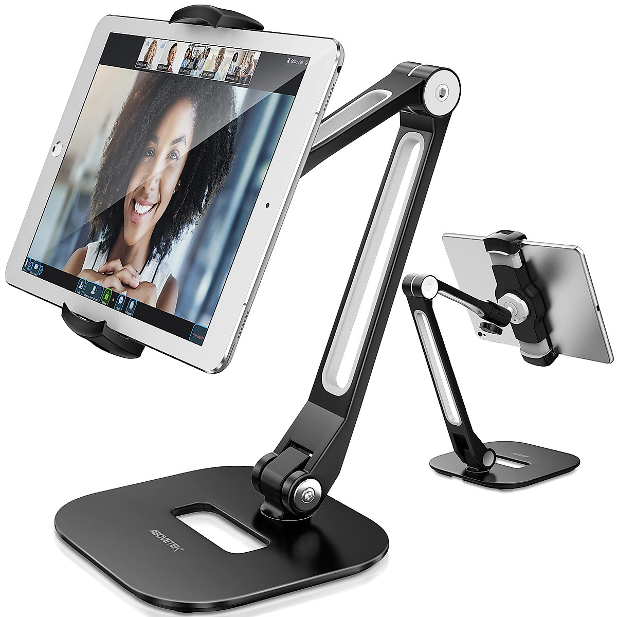 AboveTEK Tablet Stand, Multi-Angle Adjustable iPad Stand Holder, 360° Swivel iPad Stand Aluminum Desk Mount Fits 4”-11"(Diagonal) iPad/Mini/Air/Pro for Business Kiosk Office – Black
