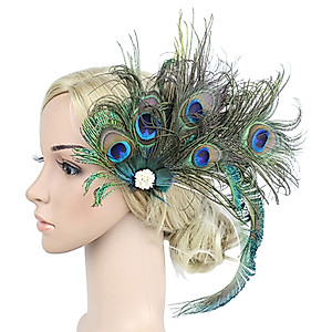 Z&X Peacock Feather Hair Clip Fascinator Hat 1920s Hair Accessories for Women Kentucky Derby Halloween Headpiece