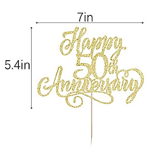 AROKIPPRY Happy 50th Anniversary Cake Topper - for 50th Wedding Anniversary/gold Wedding Party /50th Birthday Party gold Glitter Decorations