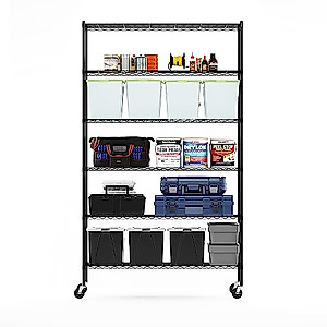 Furinno Wayar Metal Storage Shelf Rack, 6 Tiers, 48-Inch Taller, Black