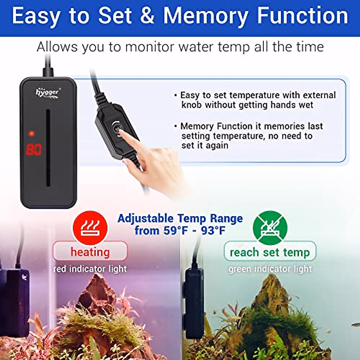 hygger Small Submersible Aquarium Heater 25W Mini Betta Fish Tank Heater with Thermostat for 2-5 Gallon Saltwater Freshwater