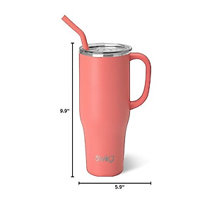 Swig Life 40oz Mega Mug, 40 oz Tumbler with Handle and Straw, Cup Holder Friendly, Dishwasher Safe, Extra Large Insulated Tumbler, Stainless Steel (Coral)