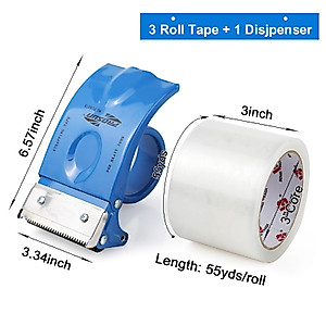 3 Inch Wide Clear Packing Tape with Dispenser,2.4 Mil x 55 Yards Heavy Duty Packaging Tape Refill for Shipping,Industrial Grade,Urtal Strong Boxing Tape for Moving,Mailing and Storages