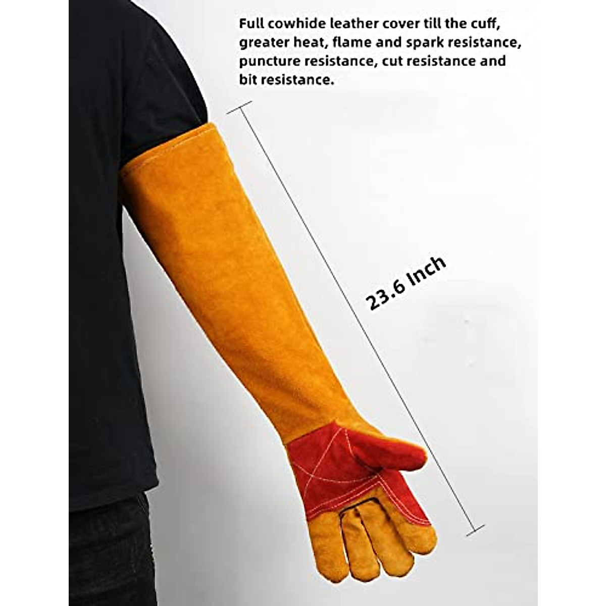 23.6 Inch Long Sleeves Leather Welding Gloves Leather welding gloves, heat-resistant and wear-resistant welding gloves and hand protectors, fire-resistant boot protectors,tools and gifts for men dad