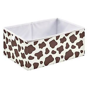 Brown White Cow Textures Storage Baskets for Shelves Foldable Collapsible Storage Box Bins with Fabric Bins Cube Toys Organizers for Pantry Bathroom Baby Cloth Nursery,11 x 11inch