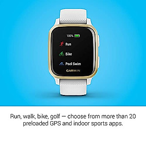 Garmin Venu Sq, GPS Smartwatch with Bright Touchscreen Display, Up to 6 Days of Battery Life, Light Gold and White (Renewed)