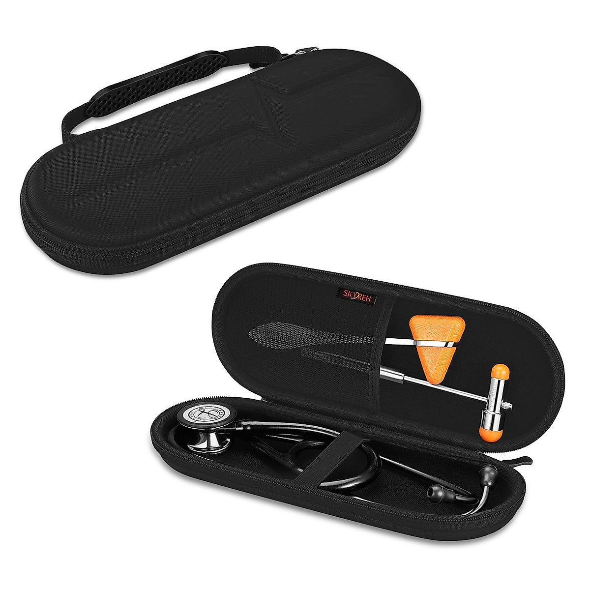 SKYREH Stethoscope Hard Case, Shockproof Slim Travel Storage Bag for 3M Littmann Classic III, 3M Littmann Cardiology IV, Lightweight II S.E, Omron, ADC, MDF Acoustica Stethoscope (Black)