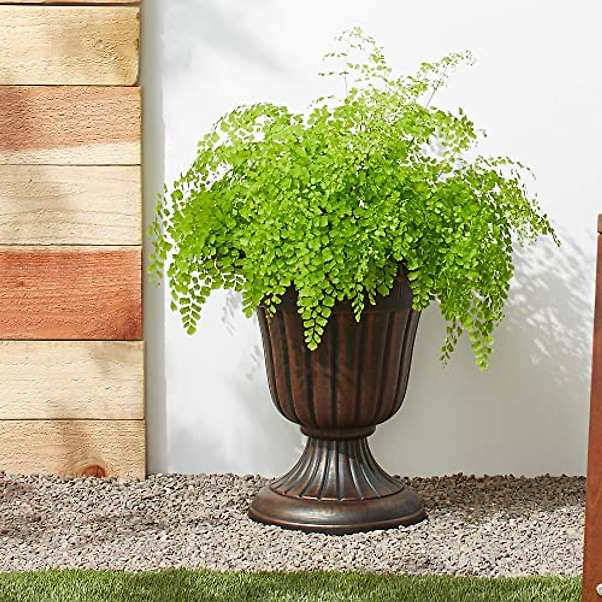 Arcadia Garden Products PL10CP Classic Traditional Plastic Urn Planter Indoor/Outdoor, 15" x 13", Brushed Copper