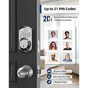 TEEHO TE001K Keyless Entry Door Lock with Handle - Electronic Keypad Deadbolt with Door Knob - Deadbolt Smart Lock for Front Door - Auto Lock - Easy Installation - Satin Nickel
