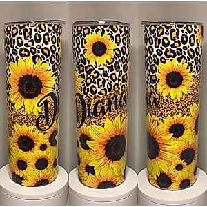 Leopard Sunflower Skinny Tumbler, Stainless Steel, Double Wall Vacuum Sealed Travel Mug, Gifts for Woman, Mom Birthday Gifts, Travel Mug For Friends (20 oz)