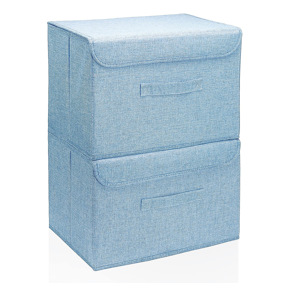 FUDDE foldable fabric storage box[2-Pack] dust-proof storage boxes with flip lid, can store clothes, shelves, books and toys, used in family bedroom closet storage boxes. (L, Blue)