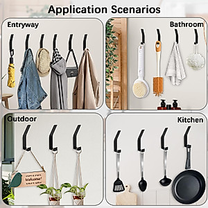 6 Pack Coat Hooks Wall Mount - Heavy Duty Hat Hangers, Large Wall Hooks for Mudroom Entryway Bathroom, Decorative Metal Hook Rack for Hanging Purse, Baseball Cap, Key, Backpack, Towel, Robe (Black)