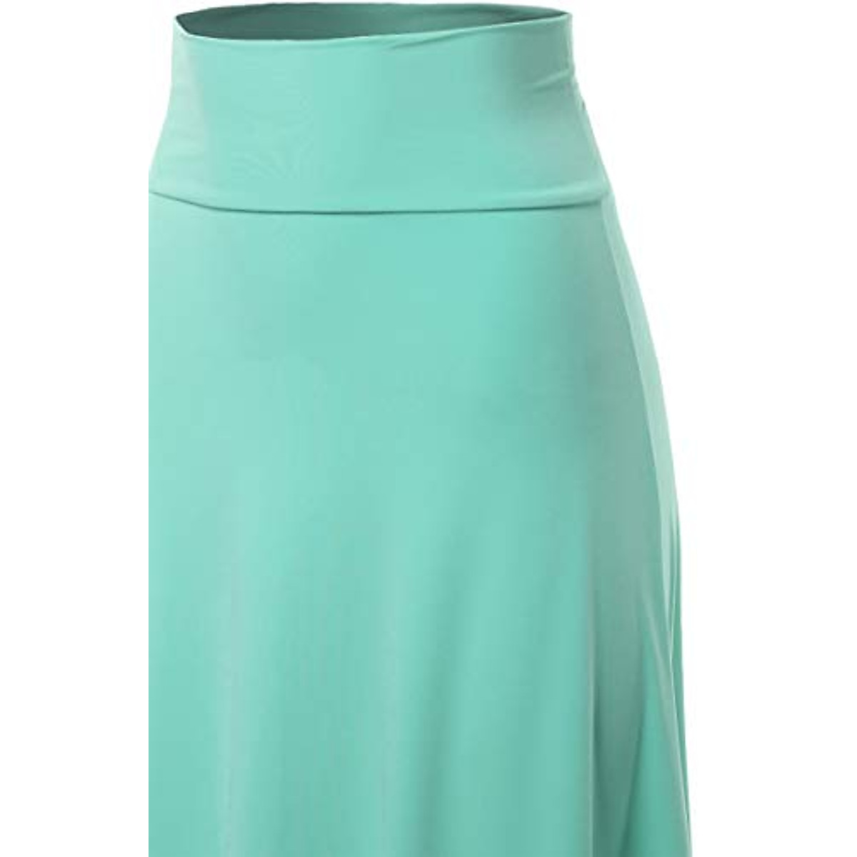 Solid A-Line Fold Over Waist Band Flared Midi Skirt Blue Grey L