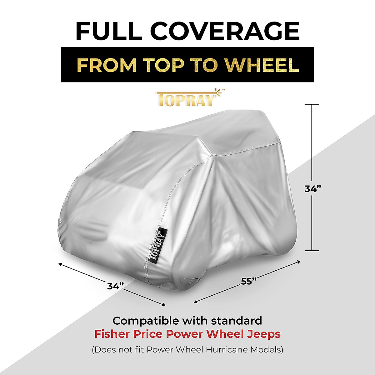 Topray Ride on Kids Toy Car Cover Compatible with Children's Electric Jeep Power Wheels Cover Waterproof for Outdoor