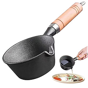 Cast Iron Pot|Butter Melting Pot, Non-Stick Cast Iron Sauce Pot with Wood Handle, Small Cast Iron Melting Pot, Hanging Butter Warmer for Oil Milk Candy Chocolate Style1