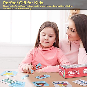 80 Words Self-Correcting Spelling Puzzles, Double-Sided Three and Four Letter Words with Matching Images, Perfect for Preschool Learning