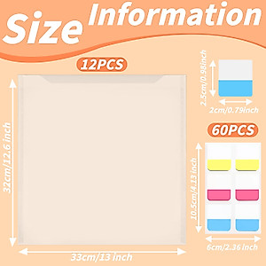 Anvin 12 Pcs Scrapbook Paper Storage Organizer for 12 x 12 Inch Paper with 60 Pcs Sticky Index Tabs Waterproof Individual Top Loading Files for Separating Scrapbook Paper, Vinyl Paper, Craft Paper