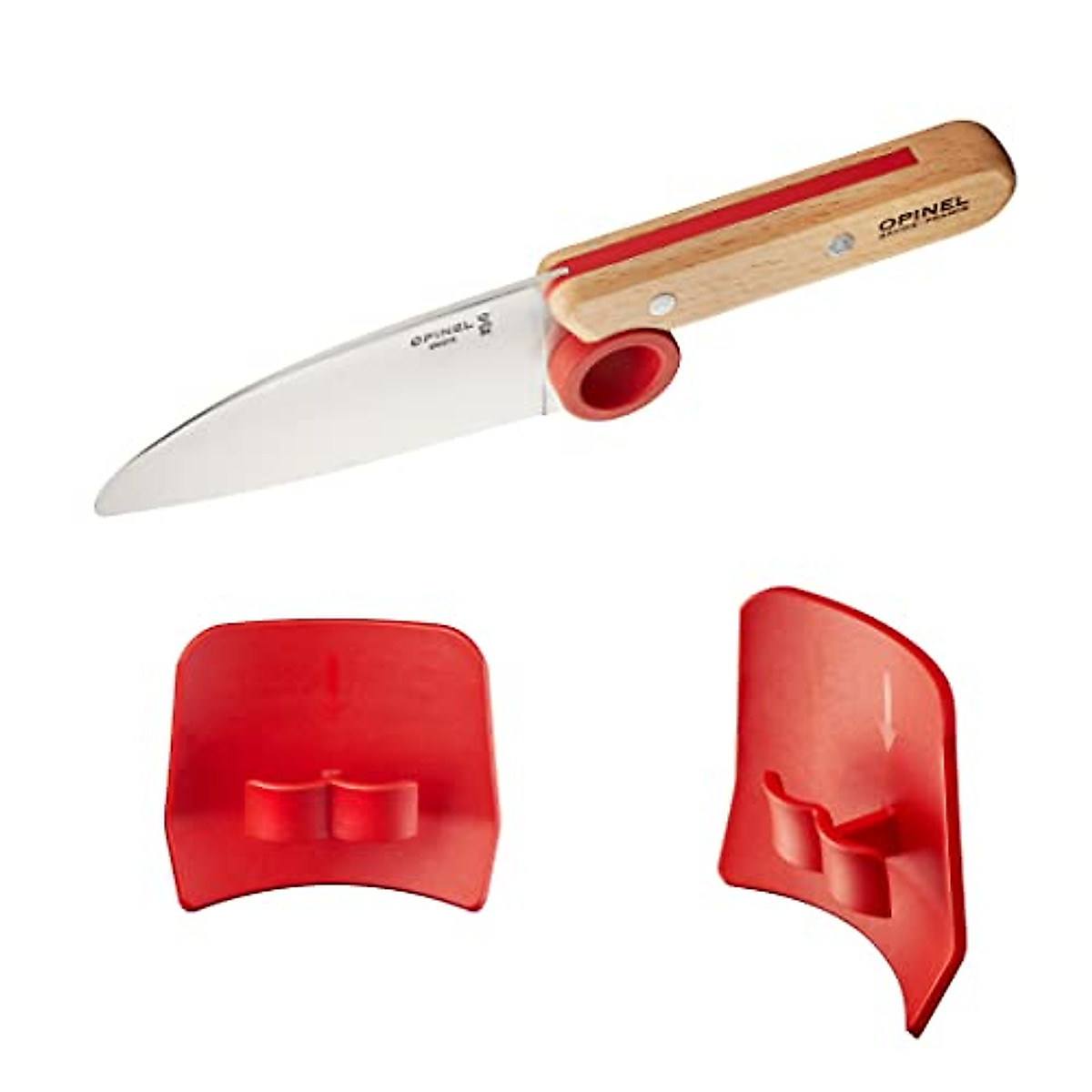 Opinel Le Petit Chef Knife Set, Chef Knife with Rounded Tip, Fingers Guard, For Children, Teaching Food Prep and Kitchen Safety, 2 Piece Set, Made in France