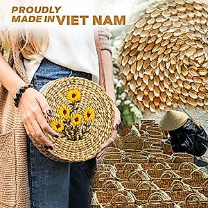 GAIAMADE Seagrass Vacation Purse with Shoulder Strap and Zipper, Round Wicker Bag, Summer Purse, Embroidered Sunflower Woven Beach Bag, Basket Purse, Round Rattan Bags For Women, Straw Purse