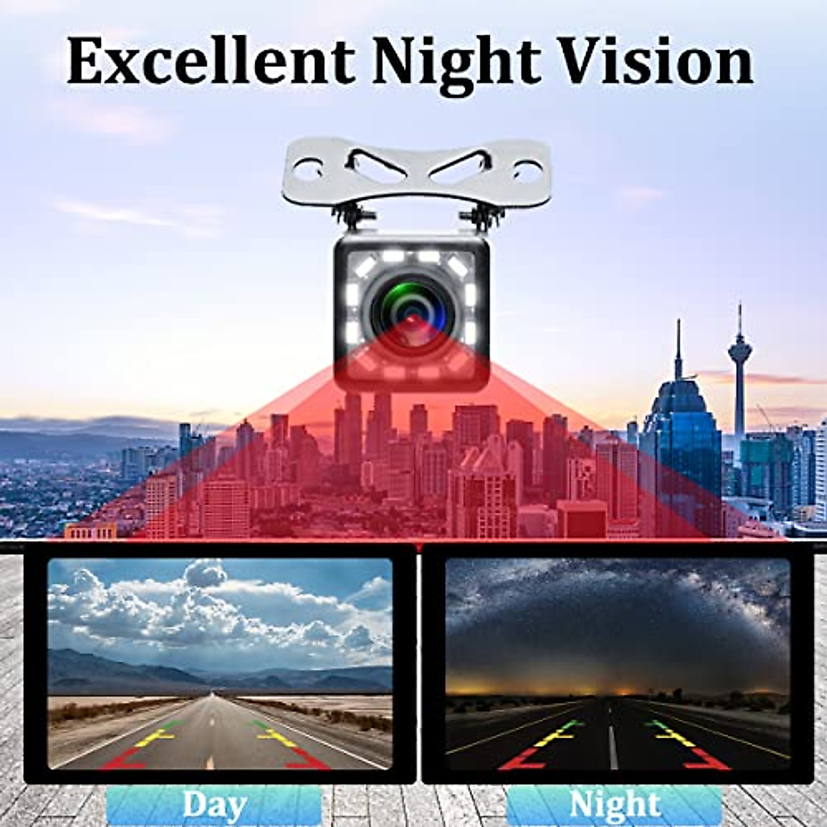 12LED Rear View Camera CVBS Switching Car Reverse Camera IP66 Waterproof Night Vision HD Backup Reversing Camera 170° Wide-Angle Parking Assistance Cameras for Cars Pickup Trucks RVs Vans SUVs