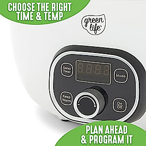 GreenLife Cook Duo Healthy Ceramic Nonstick 6QT Slow Cooker, PFAS-Free, Digital Timer, Dishwasher Safe Parts, White