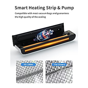 VECONNI Vacuum Sealer Machine, Automatic Vacuum Sealers for Food Storage, 12s Fast & Continuous Sealing, Smart Heating Strip & Pump, 10 Bags Included, 15.5x3.2x2.4 inches, VS20