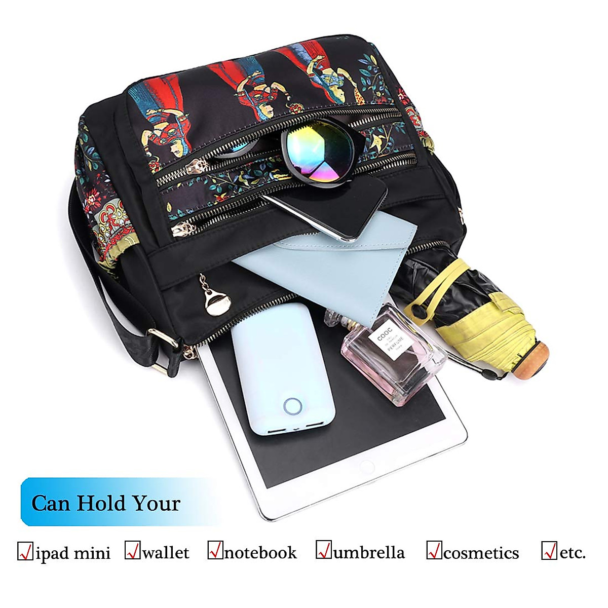 Collsants Small Nylon Crossbody Bag Everyday Purse for Women Travel Shoulder Bag Multi Pocket (mc)