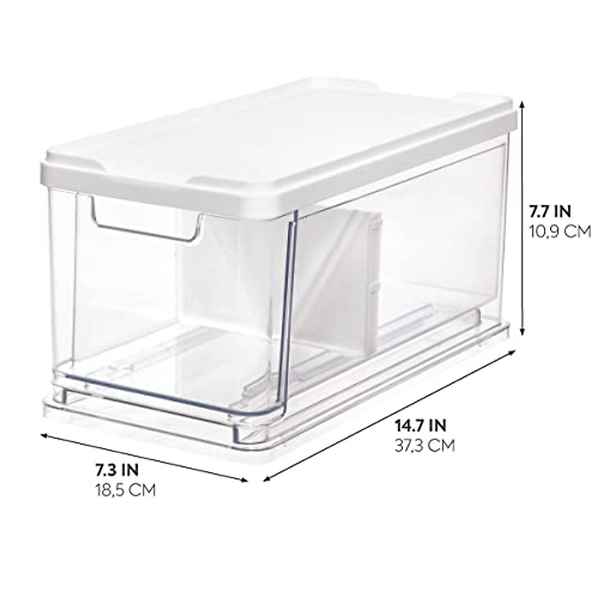 iDesign The Sarah Tanno Collection Medium Stacking Cosmetic Drawer Organizer with Lid and Divider, Clear/White