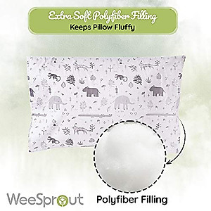 WeeSprout Mini Toddler Pillow for Kids Sleeping - Organic Cotton Shell & Pillowcase with Soft & Supportive Polyfiber Filling – Good for Travel, Machine Washable, 18 x 13 x 3, Safari