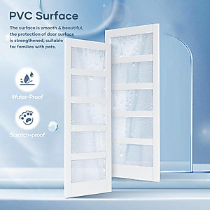 ROYMELO 30x84 Inch Glass Sliding Barn Door Slab and 5.5ft Hardware Kit Included, 5 Frosted Glass, LVL Wood Panel Covered with White Water-Proof Scratch-Proof PVC Surface, Simple DIY Assembly