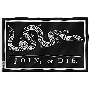 ANLEY Fly Breeze 3x5 Foot Black Join Or Die Flag - Vivid Color and Fade Proof - Canvas Header and Double Stitched - Rattlesnake Flags Polyester with Brass Grommets