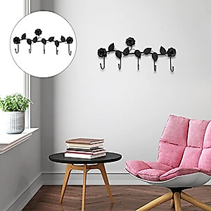 Zerodeko Iron Art Wall Hook Door Back Hook Storage Rack Rose Flower Hook Towel Hook Holders Wall Mounted Hanger Coat Rail Rack Hat Hooks Organizer Black Coat Hook Rack