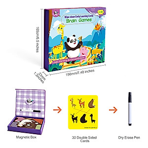 Panda Juniors Brain Games Flash Cards, Early Learning Flash Cards Toys Write and Wipe Practice Card, Preschool Educational Toys for 3 4 5 6 7 8 Years Old (30 Flashcards and Marker)