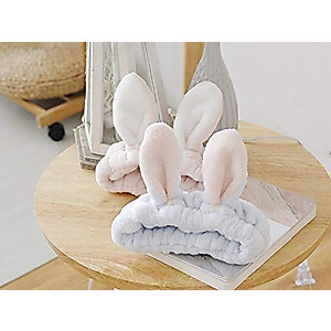 Women Fashion Soft Flannel Bunny Ear Makeup Cosmetic Shower Elastic Headband 2Pcs