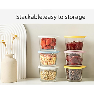 yaocoral 4 Pack 9 OZ Small Round Glass Containers with Lids,Clear Food Jars Airtight Glass Food Container for Food Portion,Overnight Oats,Pickles,Dipping Sauce,Snack,Yogurt,Meal Prep Containers