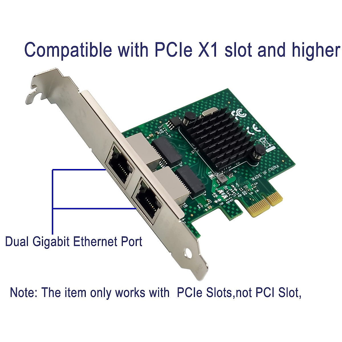 Dual-Port PCIe Gigabit Ethernet Server Adapter with NetXtreme BCM5720-2P Chipset PCI Express 1000M Network LAN Card for Windows Sever Linux Ubuntu VMware