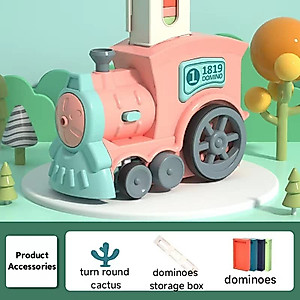 Domino Train Toy Set for Kids (Pink) - 80pcs, Domino Blocks Set Building and Stacking Toy, Automatic Domino Rally Train Creative Kids Games Gift for Boy Gril Ages 3-12 (Batteries not Included)