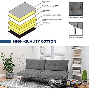 HOMEFLA Sofa Bed, Convertible Sofa with Sturdy Frame, Adjustable Sleeper Sofa for Living Room, Bedroom, Lounge, Dorm or Office Reception Room, 36" D x 65" W x 32" H, Grey