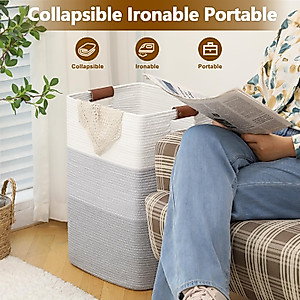 SIXDOVE Laundry Hamper 90L Extra Large Laundry Basket, Woven Blanket Basket, Cotton Woven Storage Basket Hamper with Handles for Living Room, Large Basket Pillows, Blankets, Clothes-Gradient Grey