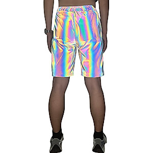 LZLRUN Rainbow Reflective Shorts Pants Men Fluorescent Trousers Casual Night Jogger (XL, Shorts)