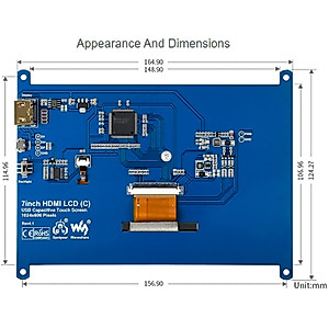 for Raspberry Pi 7inch HDMI LCD (C) Rev4.1, 7" 1024×600 Capacitive Touch Screen IPS Display Monitor for Raspberry Pi 4B/3B+/3B/2B/B+/A+/Zero W/WH/BeagleBone Black/Banana Pi, PC Windows 10/8.1/8/7